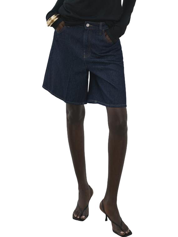 MANGO High-Waisted Mid-Thigh Denim Shorts